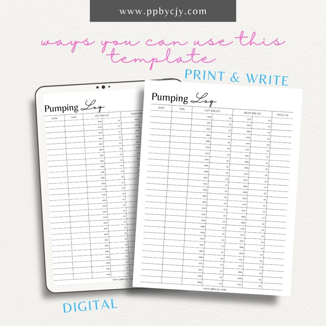 Breastfeeding Pumping Log | Milk Production Breast Pump Session Tracker ...