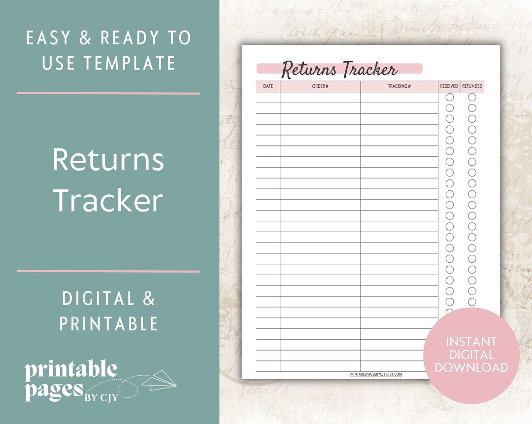 Returns Tracker Printable Page Small Business Return Sheet Order Return ...