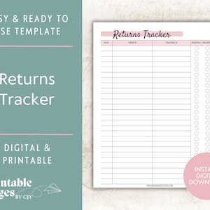 Returns Tracker Printable Page Small Business Return Sheet Order Return ...