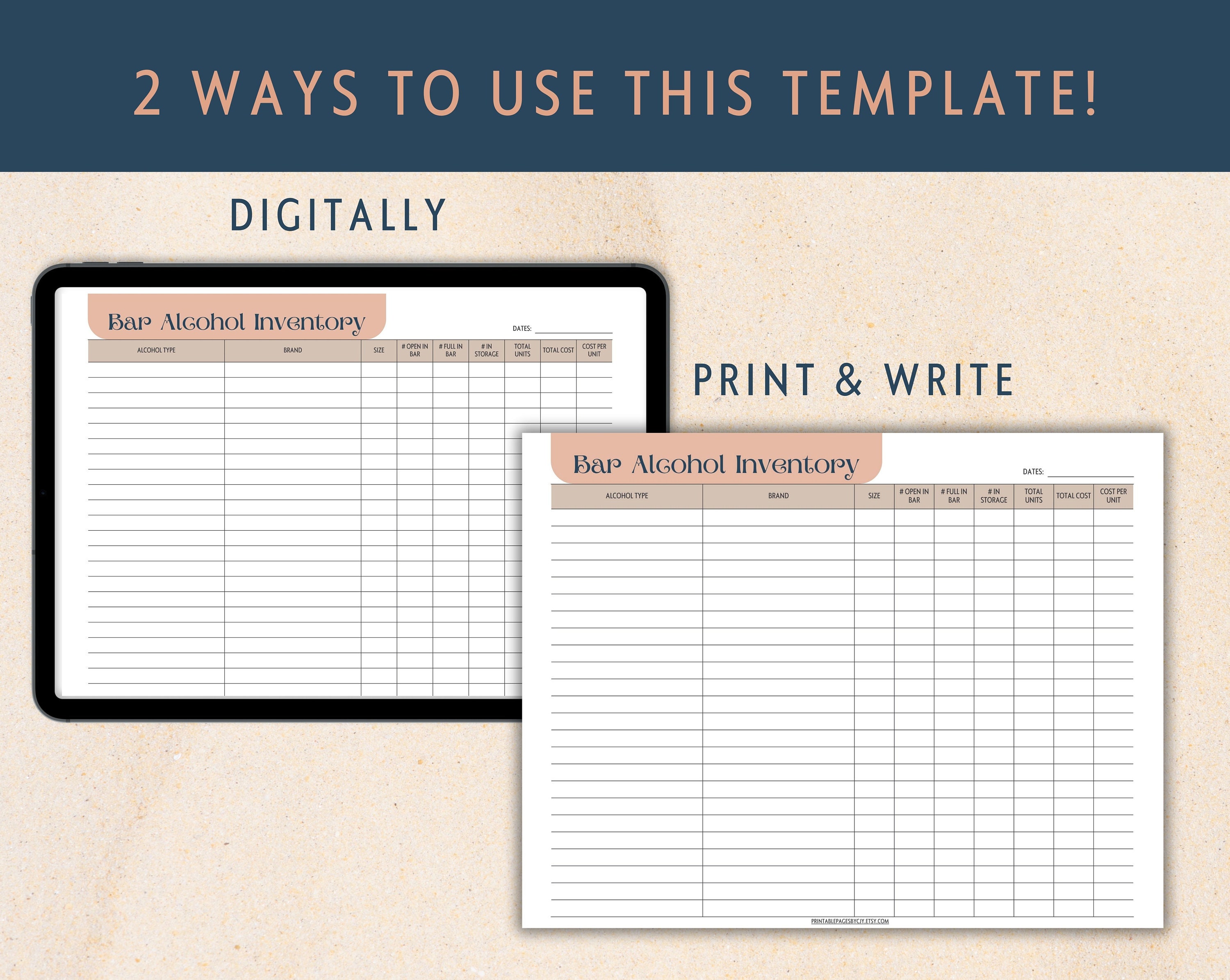 Alcohol Inventory Supply Tracker Printable Template Liquor Spirits ...