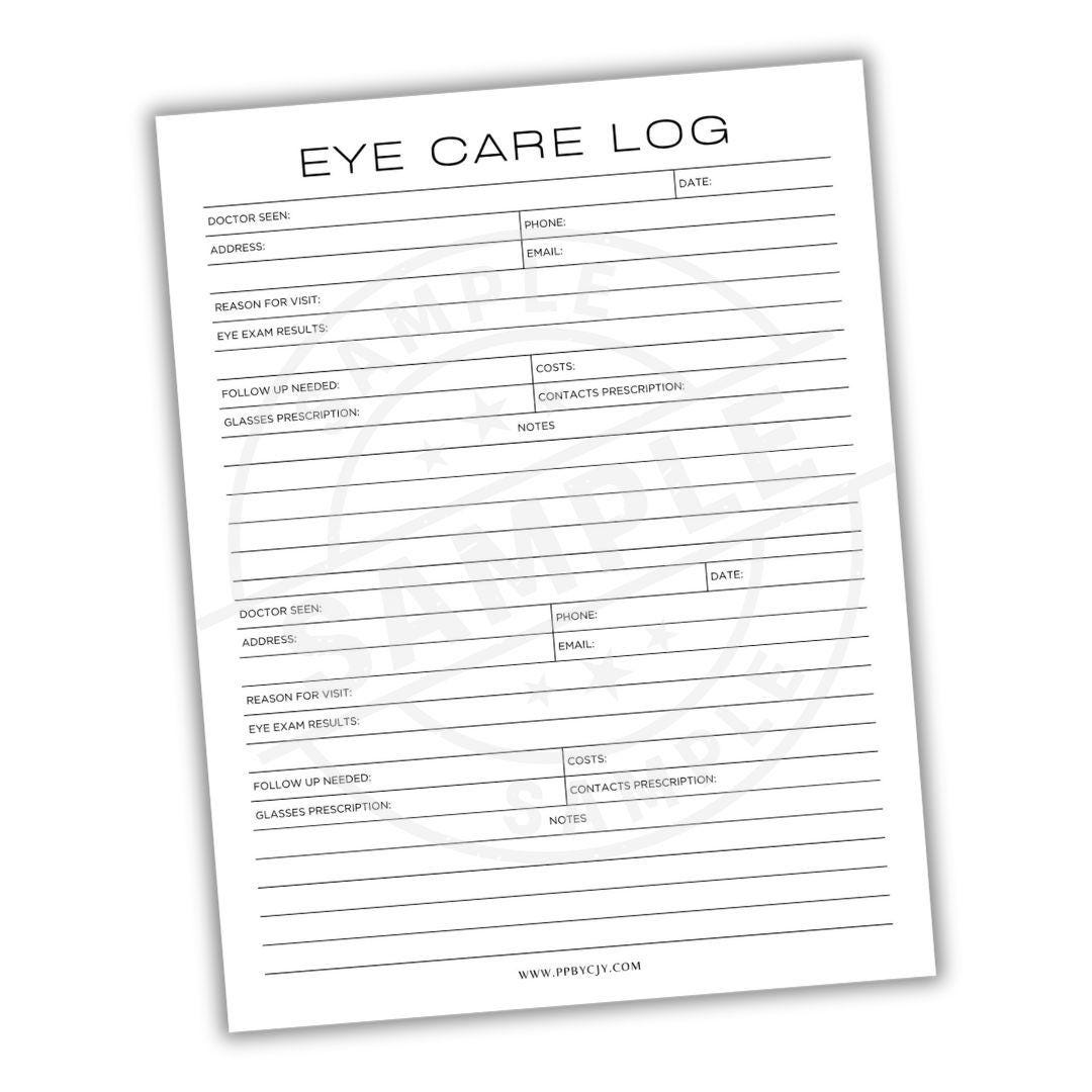 Eye Care Log Printable PDF | Vision Health Tracker | Eye Exam ...