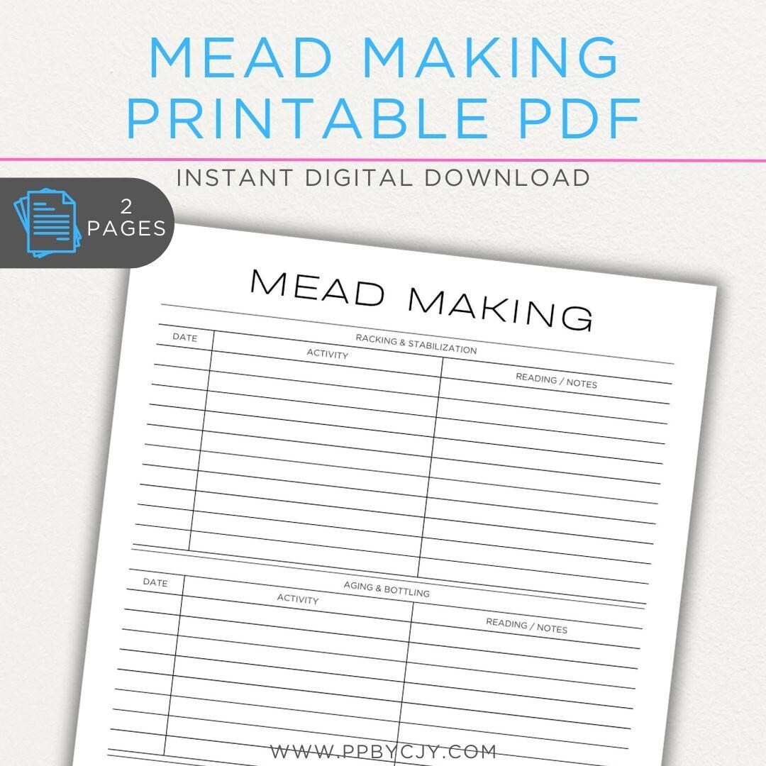 Mead Making Planner Printable Template | Digital Download | Homebrew ...