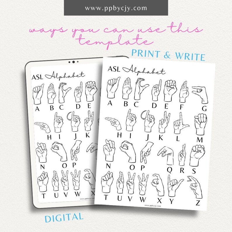 ASL Alphabet Sheet Printable Template Digital Download American Sign ...