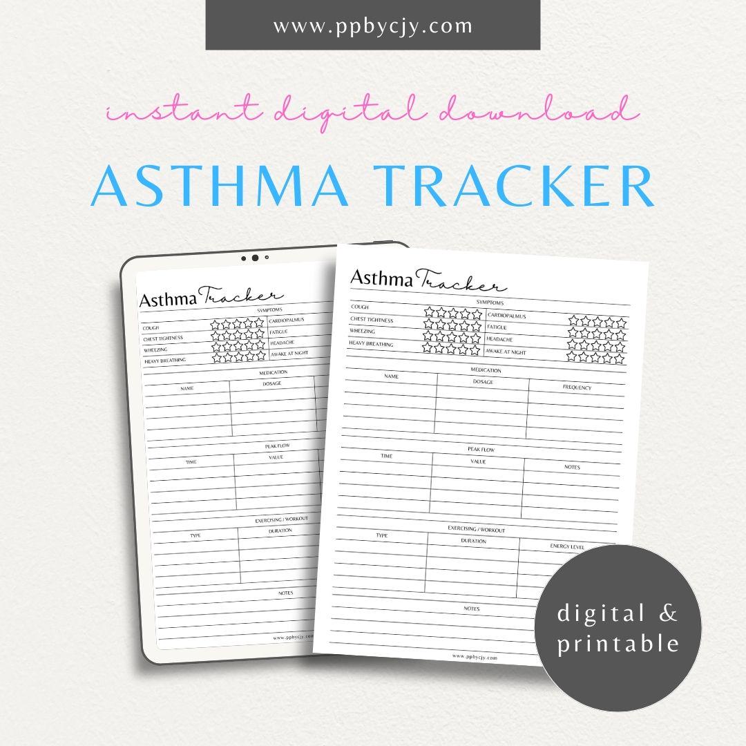 Asthma Tracker Printable Template | Instant Digital Download Health ...