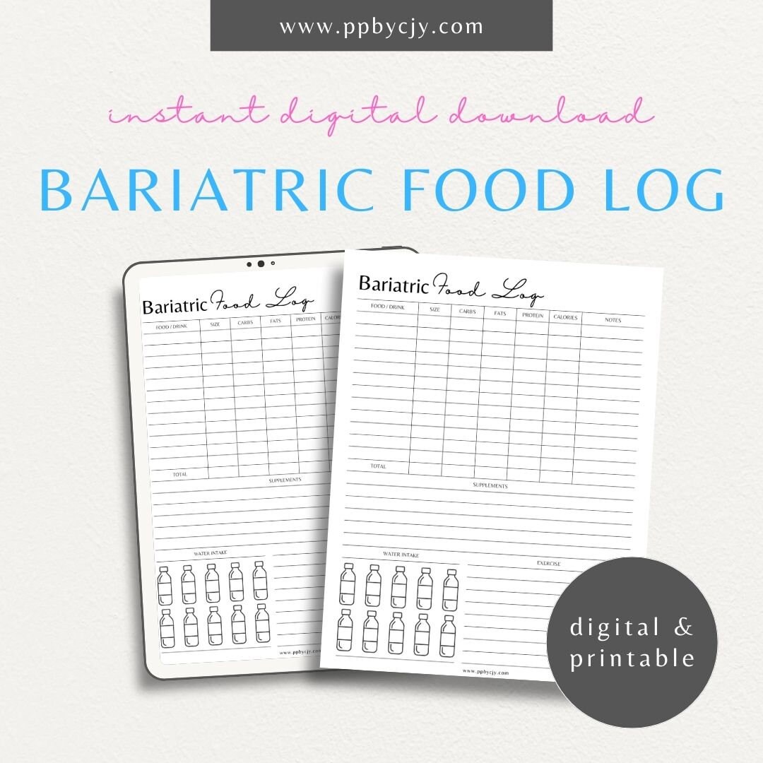 Bariatric Food Log | Gastric Bypass Post Surgery Nutrition Journal ...