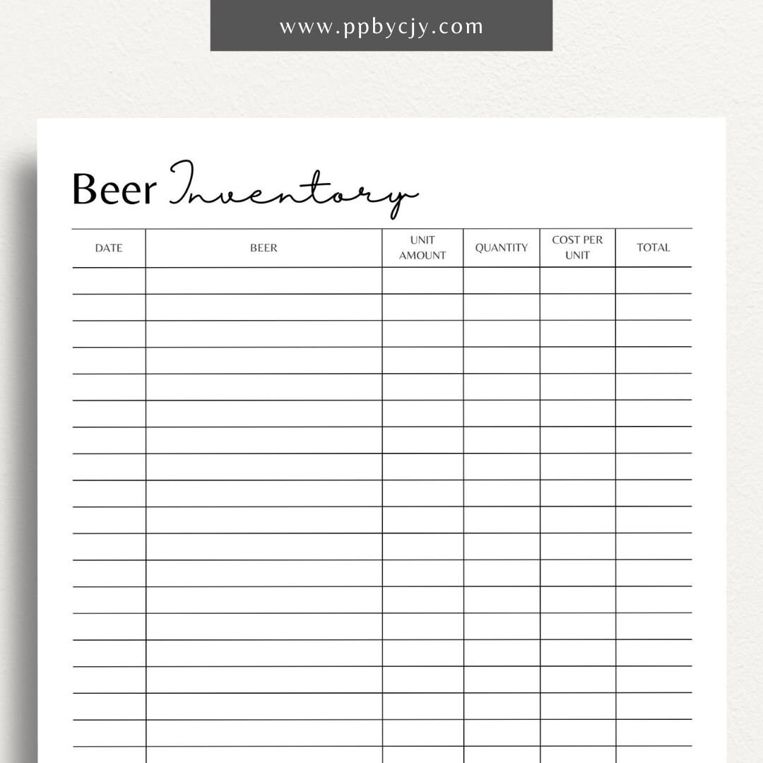 Beer Supply Inventory Tracker | Homebrewing Supplies Checklist | Craft ...