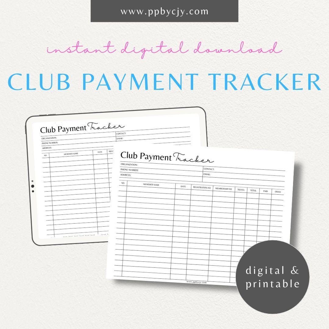 Club Payment Tracker Printable Template | Digital Download | Membership ...