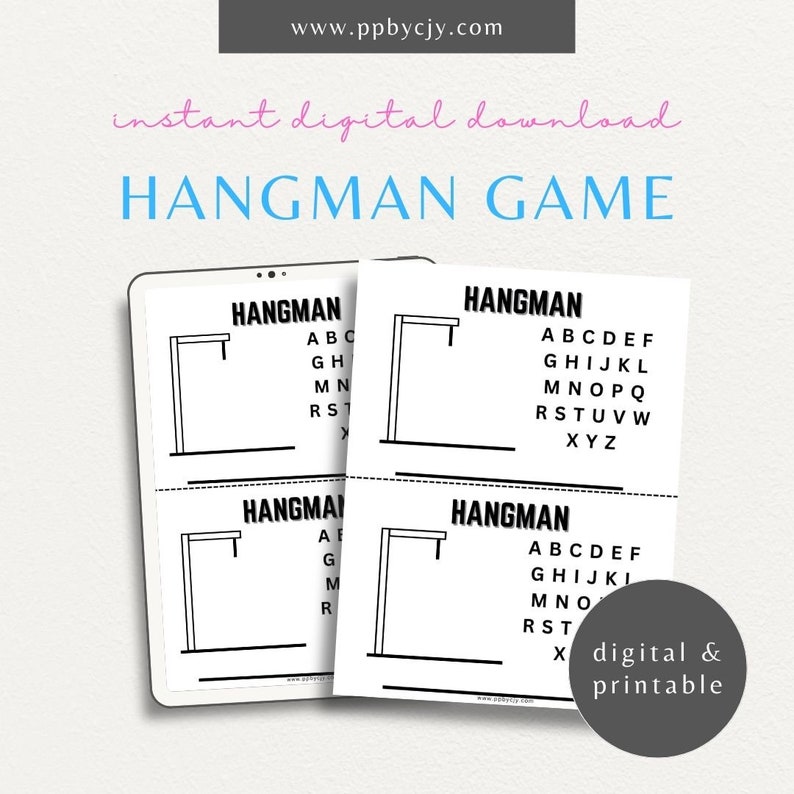 Hangman Game Printable Template | Digital Download | Classic Word Game ...