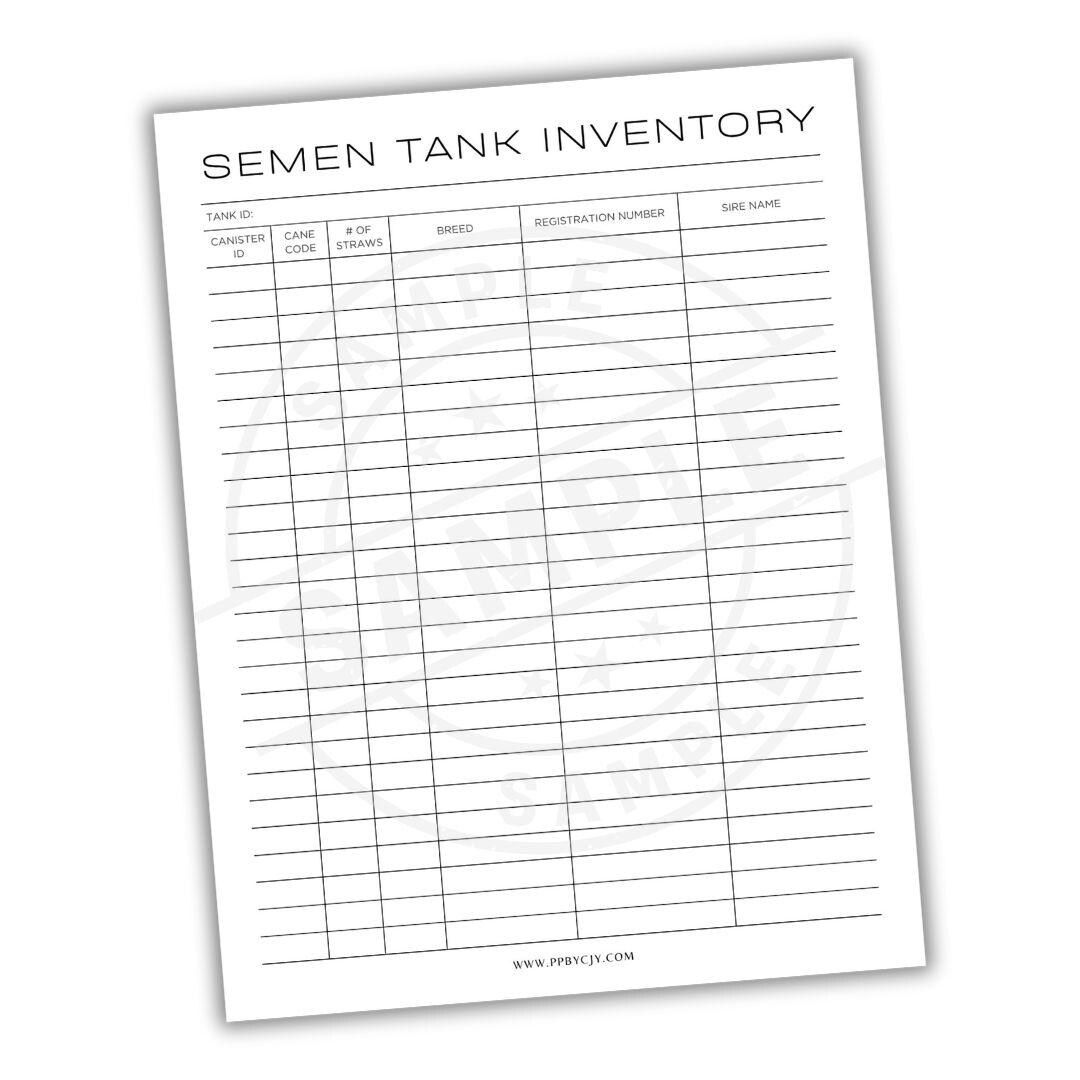Livestock Semen Tank Inventory Management Log | Ranch Breeding Stock ...
