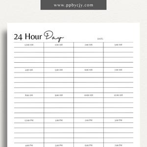 24-hour Day Planner Printable Template Instant Digital Download Daily ...