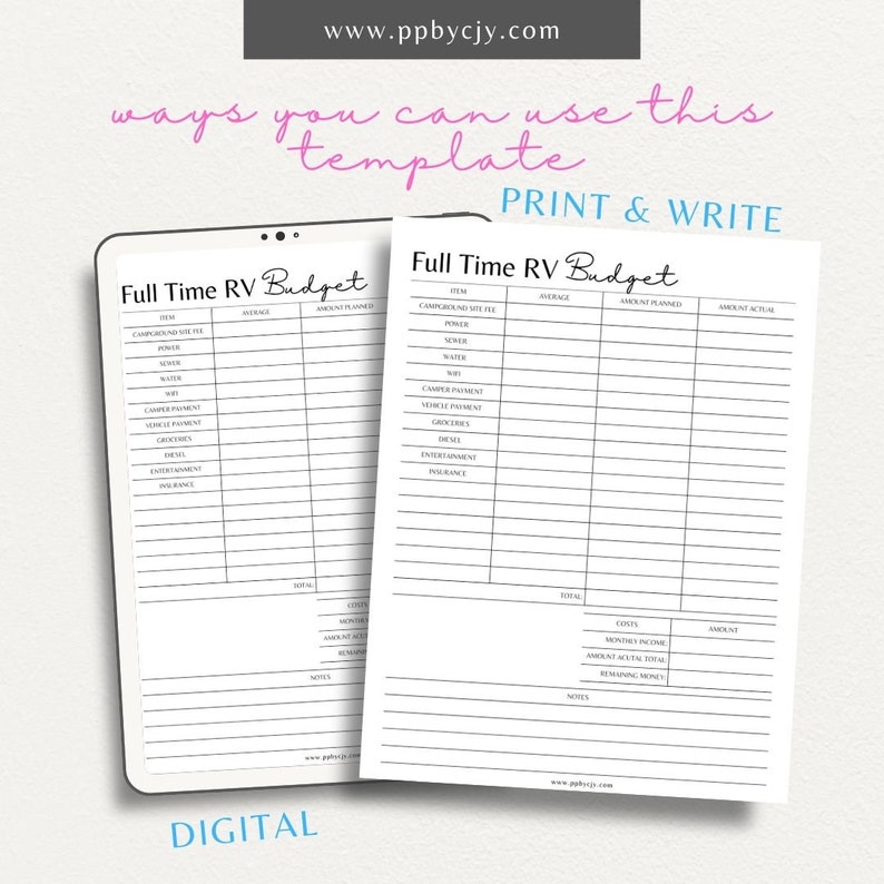 Full Time RV Budget Printable Template | Digital Download | RV Expense ...