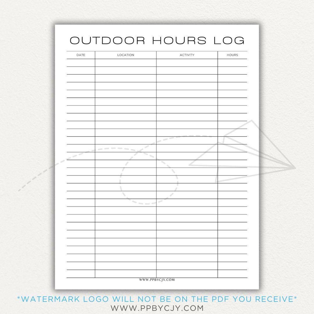 Outdoor Hours Tracker Printable | Nature & Activity Log | 1000 Hours ...