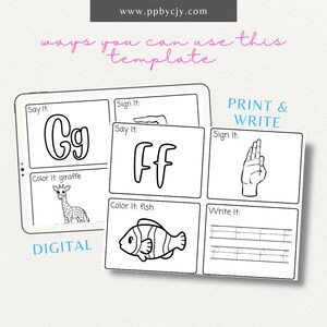 Alphabet Worksheet Printable Template Say It, Sign It, Color It, Write ...