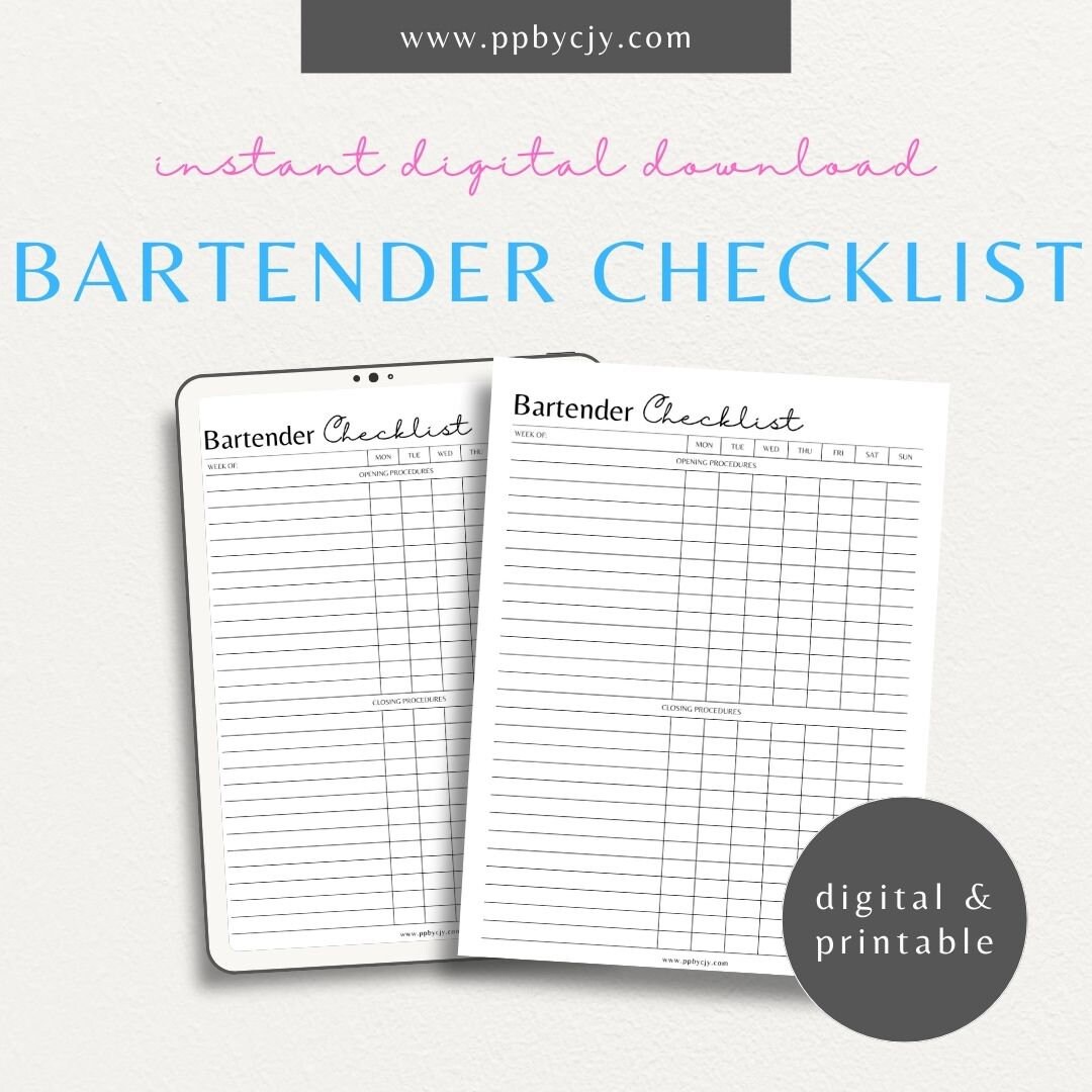 Bartender Duties Checklist | Bartending Daily Routine Station Setup ...