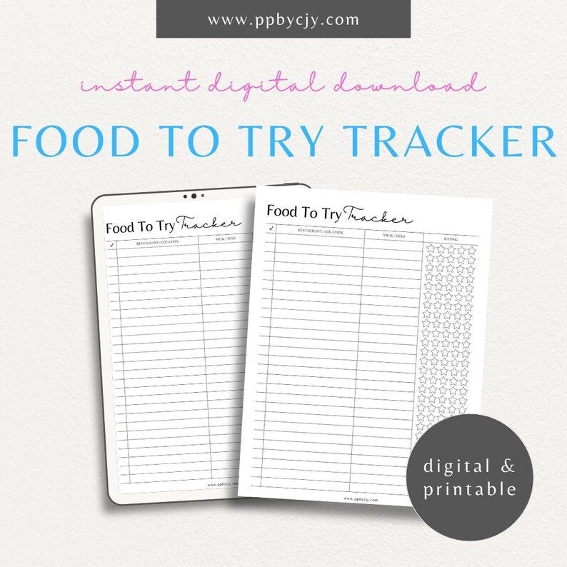 Foods to Try Tracker Printable Template | Instant Digital Download ...