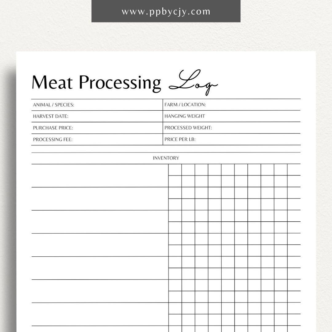 Meat Processing Tracker Printable Template | Instant Digital Download ...