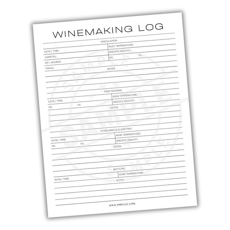 Winemaking Log Printable Template | Instant Digital Download | Wine ...