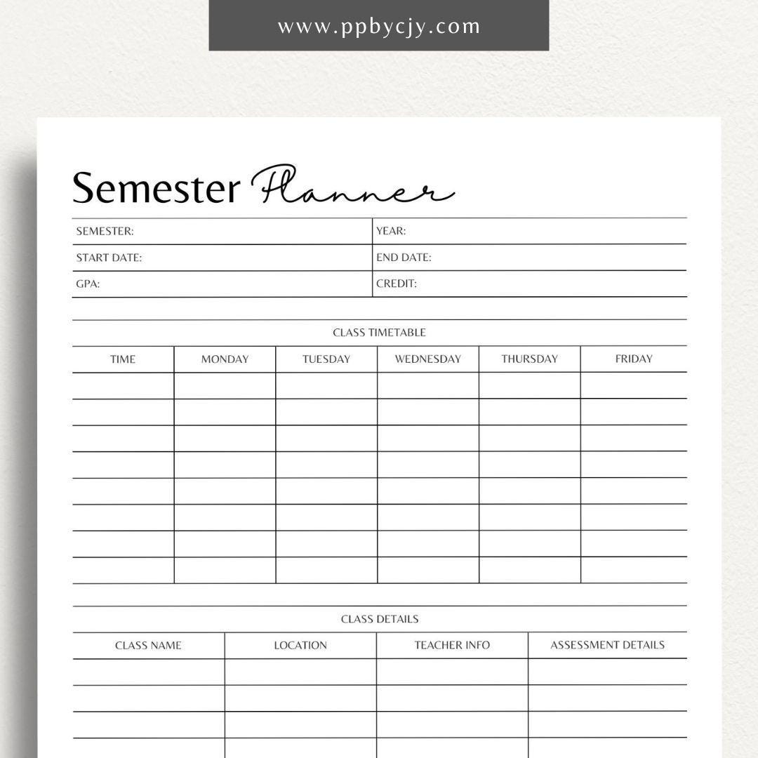 Semester Planner Printable Template | Digital Download | Academic ...