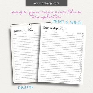 Sponsorship Log Fundraising Organizer Sponsor Management Contact List ...