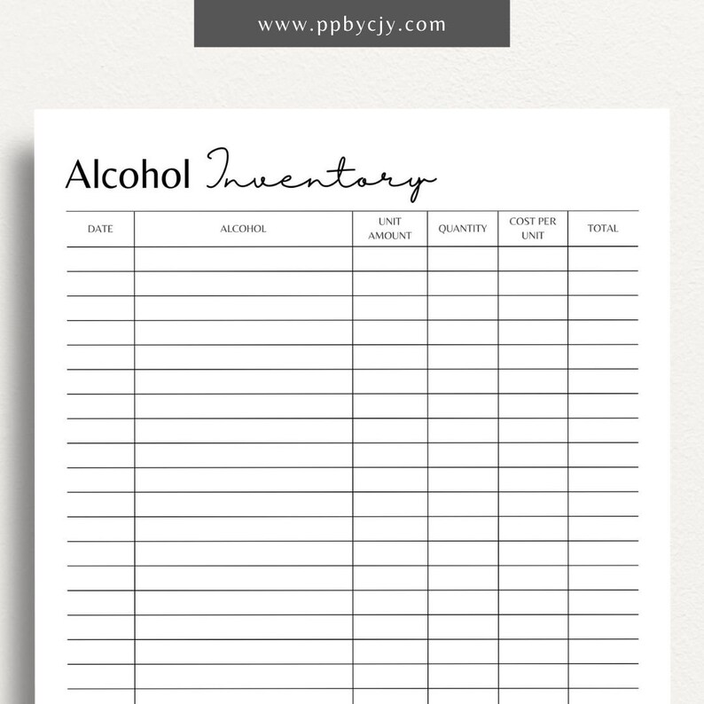 Alcohol Bar Inventory Tracker | Liquor Cabinet Supply Stock Manager ...