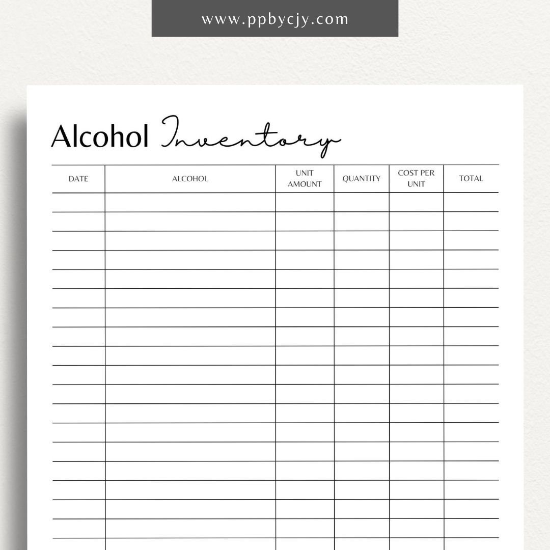 Alcohol Bar Inventory Tracker | Liquor Cabinet Supply Stock Manager ...