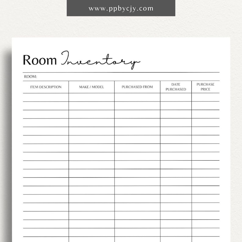 Room Home Inventory List | Property Asset Catalog Management Sheet ...