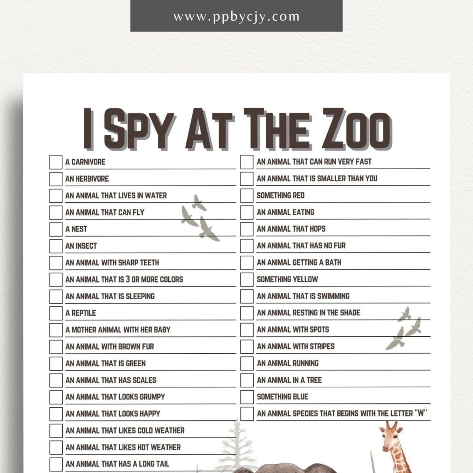 Zoo Adventure Scavenger Hunt for Kids Wildlife Exploration Game ...
