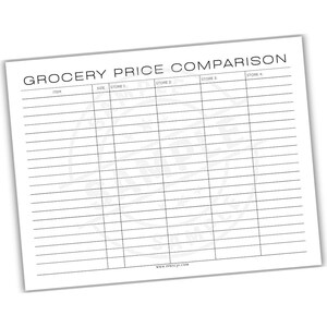 Grocery Price Comparison Chart Printable Template | Instant Digital ...