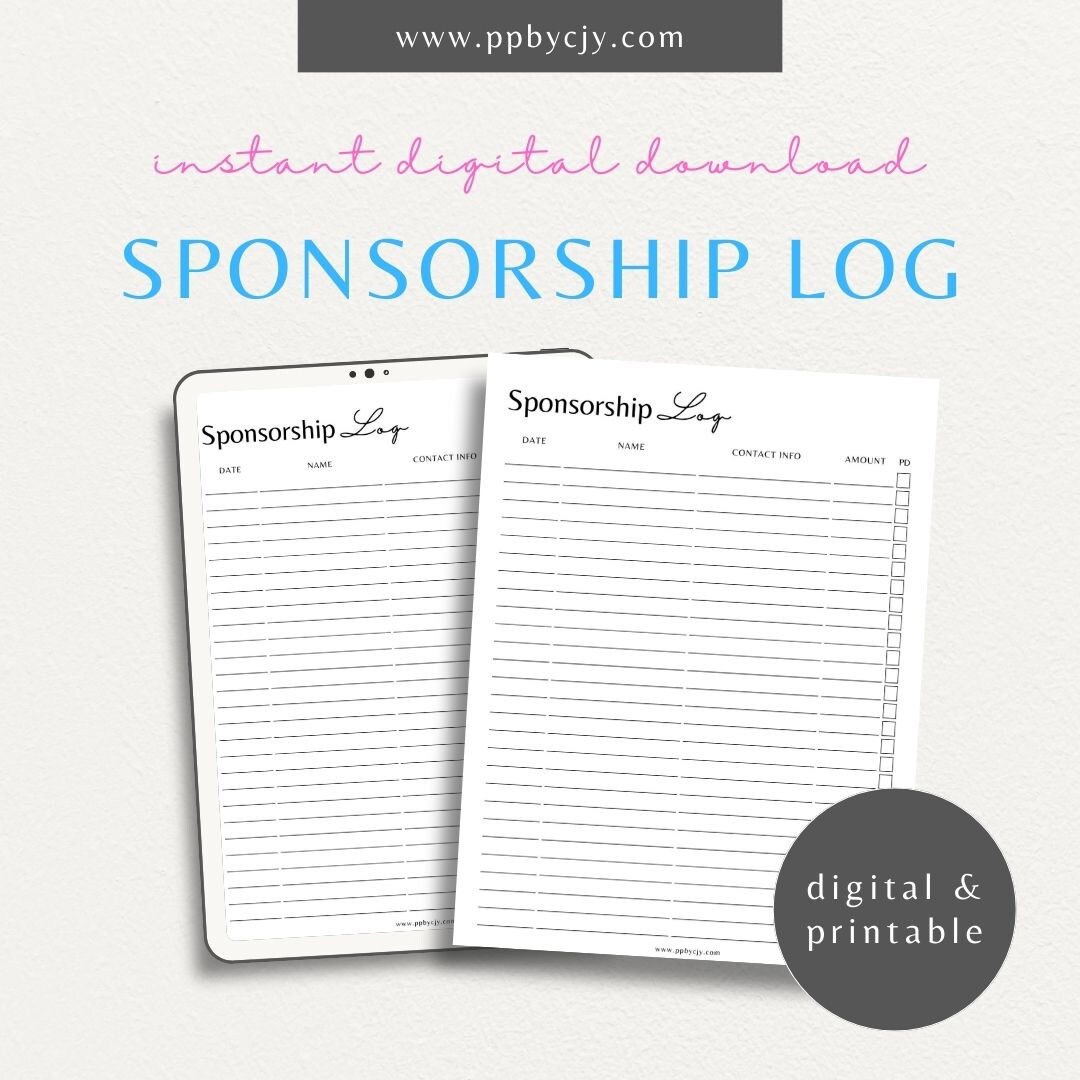 Sponsorship Log Fundraising Organizer Sponsor Management Contact List ...