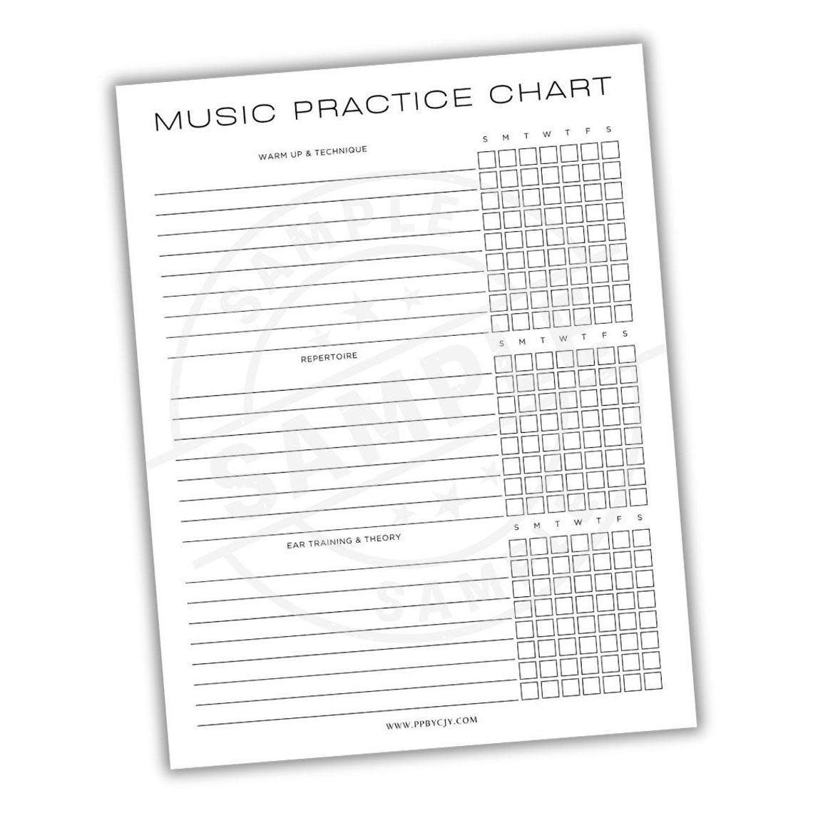 Music Weekly Practice Chart | Musical Instrument Lesson Tracker ...
