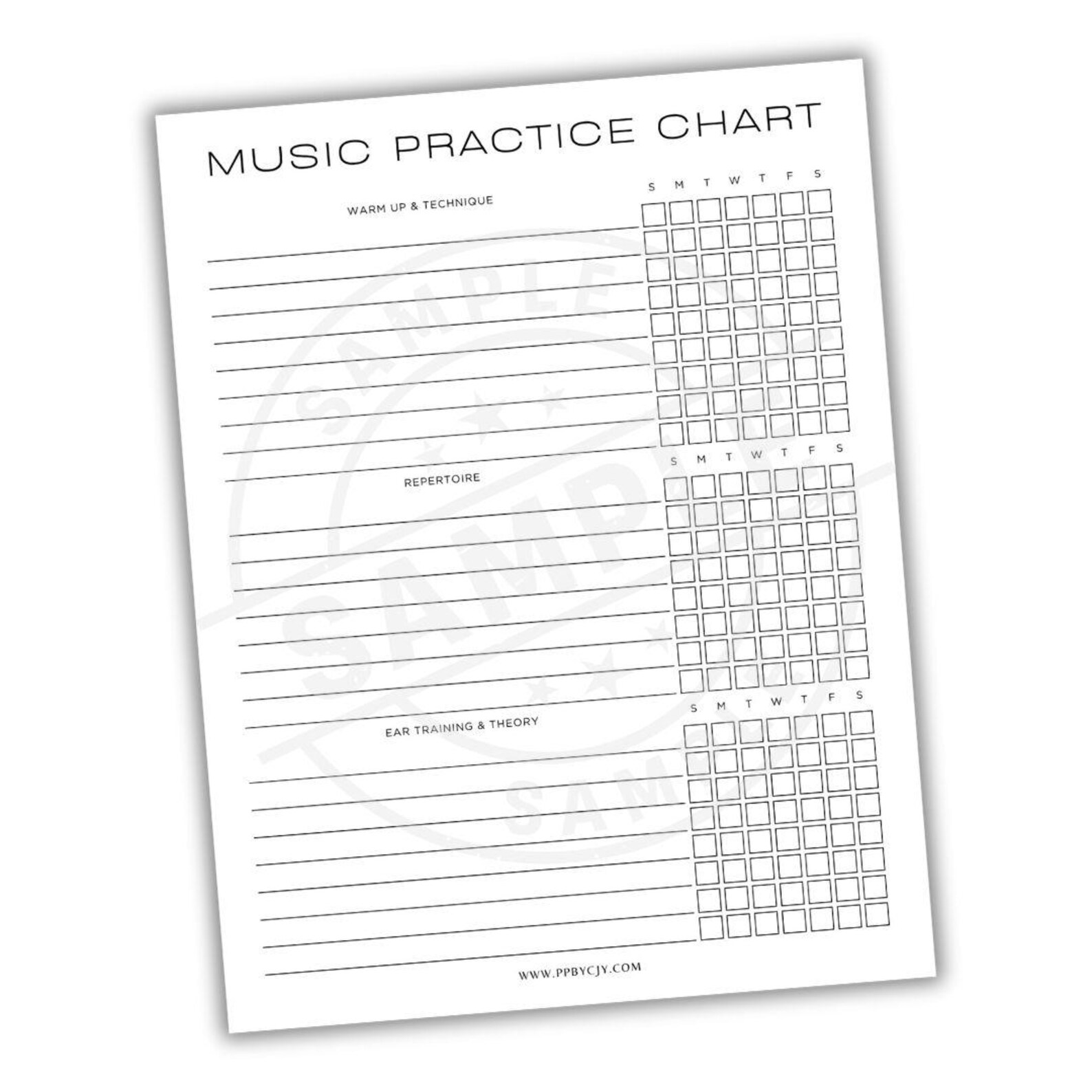 Music Weekly Practice Chart | Musical Instrument Lesson Tracker ...