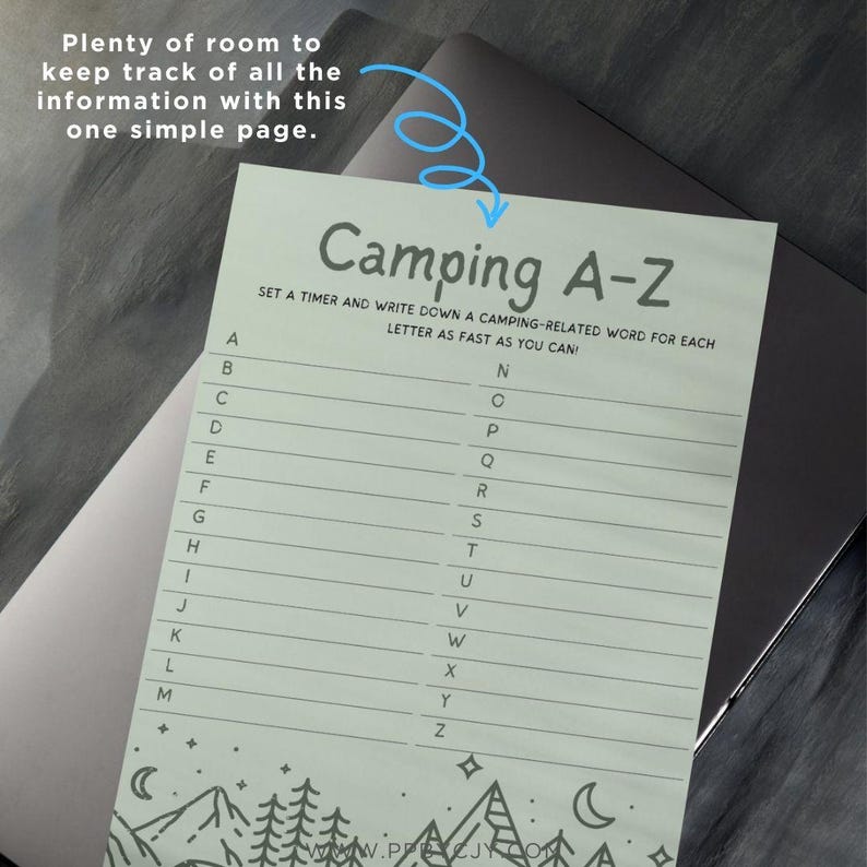 Campground A-Z Game Printable Template | Outdoor Adventure Game for ...