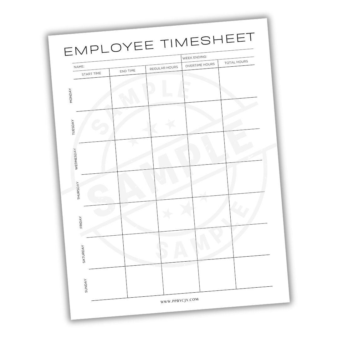 Employee Time Sheet Printable | Work Hours Time Tracking Template ...