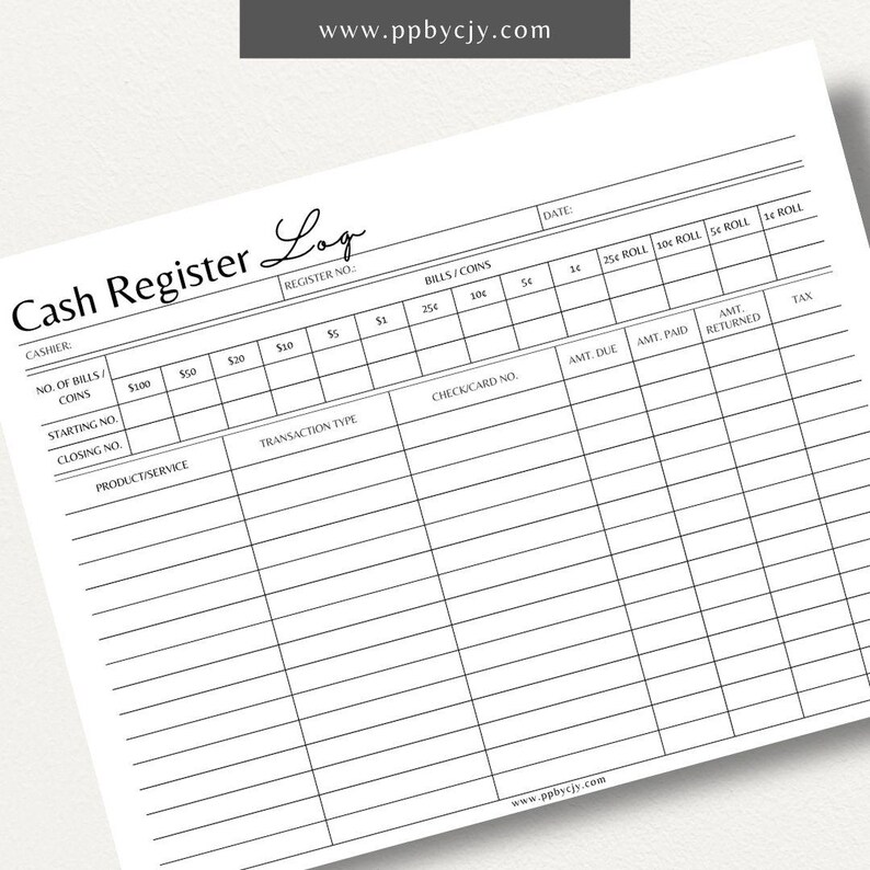 Cash Register Log Printable Template | Digital Download | Daily Sales ...