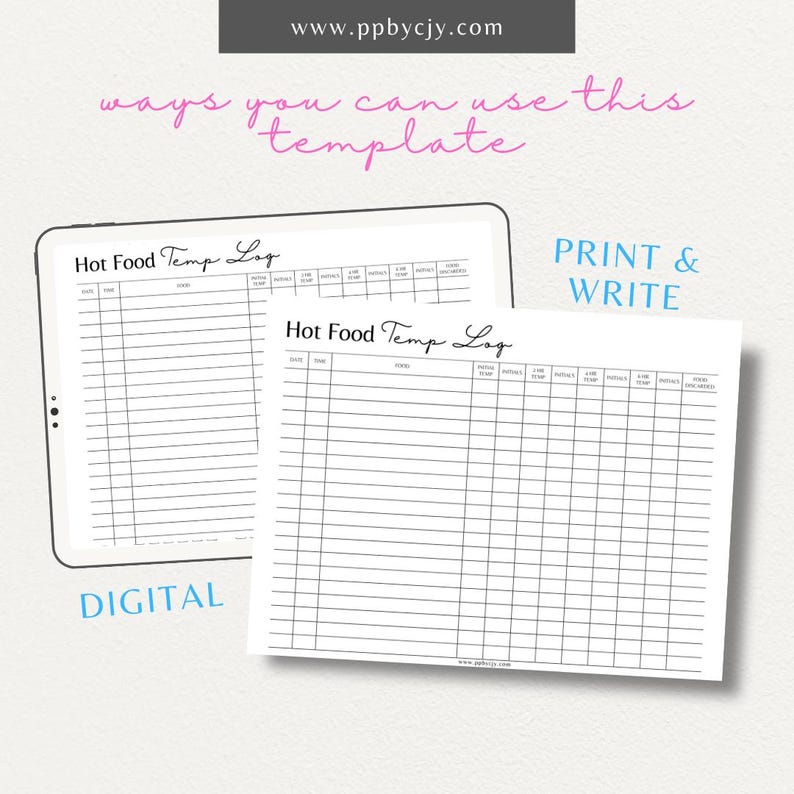 Hot Food Temp Log Printable Template | Instant Digital Download ...
