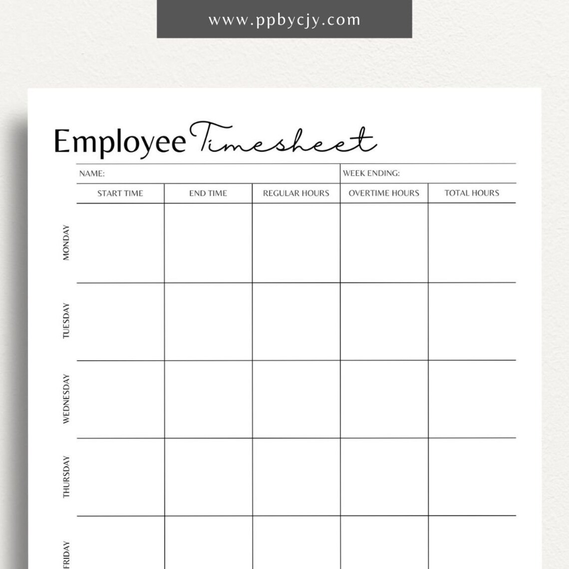 Employee Time Sheet Printable | Work Hours Time Tracking Template ...