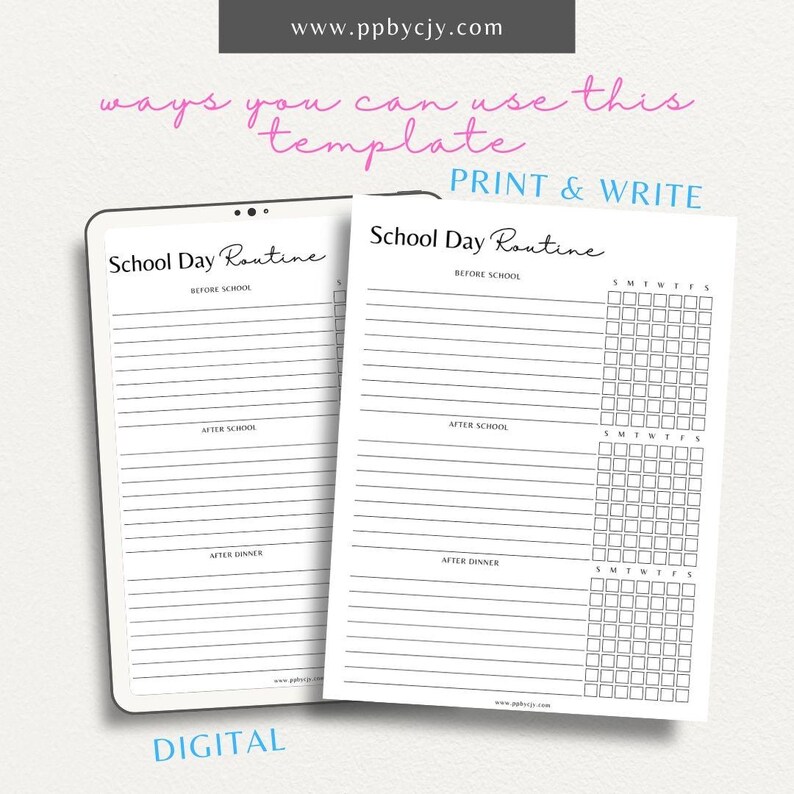 School Day Routine Tracker Printable Template Digital Download Student ...