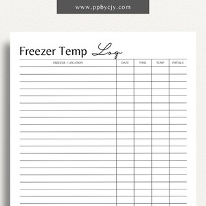 Freezer Temperature Log Printable Template | Instant Digital Download ...