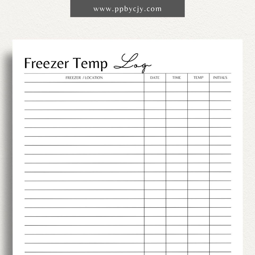 Freezer Temperature Log Printable Template | Instant Digital Download ...