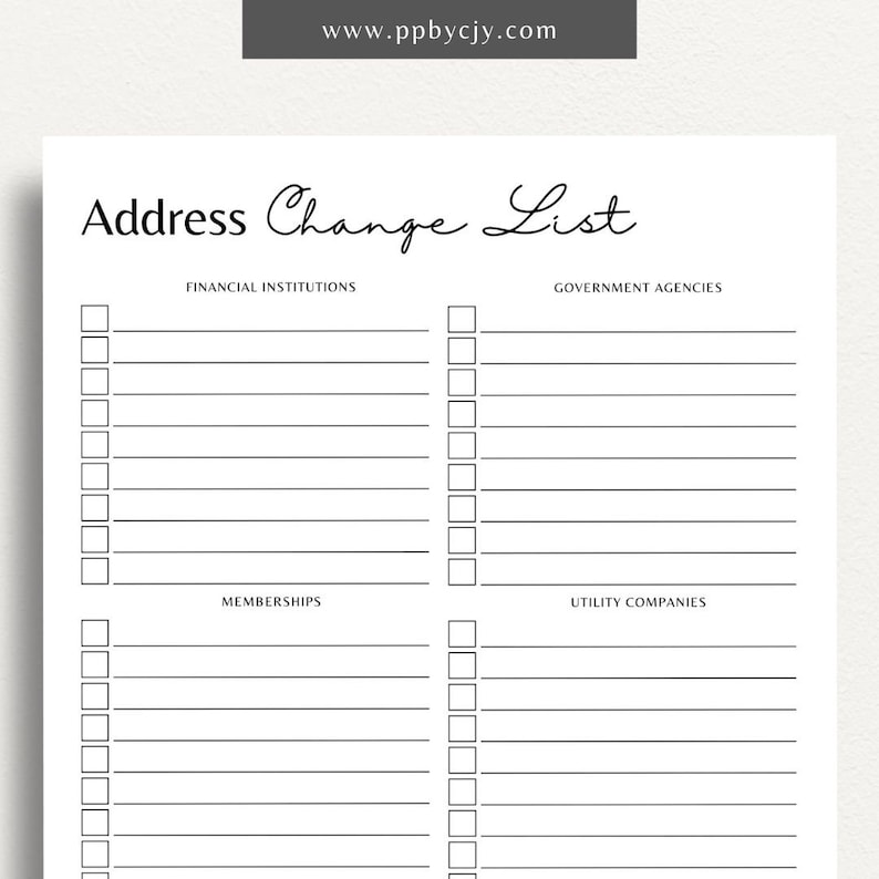 Address Change Moving Checklist Relocation Change of Address ...