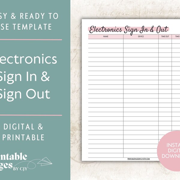 Sign Out Sheet - Etsy