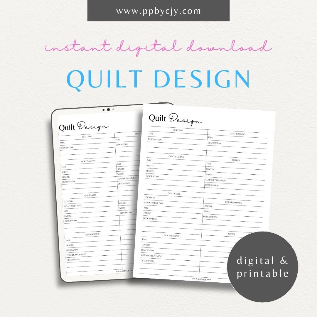 Quilt Design Information Tracker Quilting Project Layout Planner ...