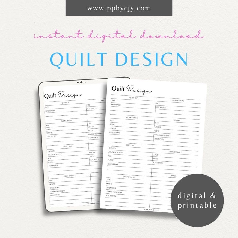 Quilt Design Information Tracker Quilting Project Layout Planner ...