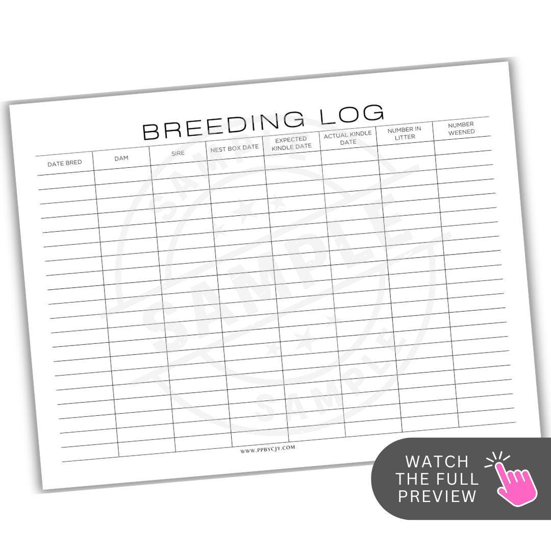Rabbitry Kindling Printable PDF Template 8 Page Bundle | Rabbit Breeder ...