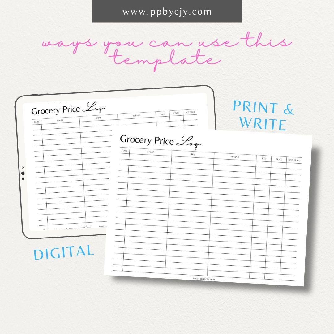 Grocery Price Log Printable Template | Digital Download | Track ...