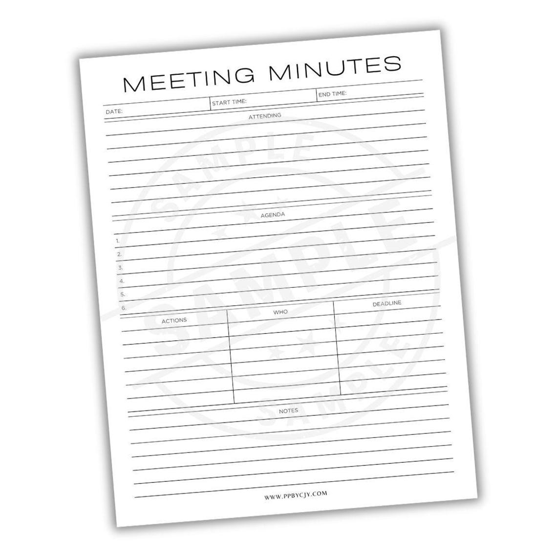 Meeting Minutes Printable Template | Digital Download | Professional ...