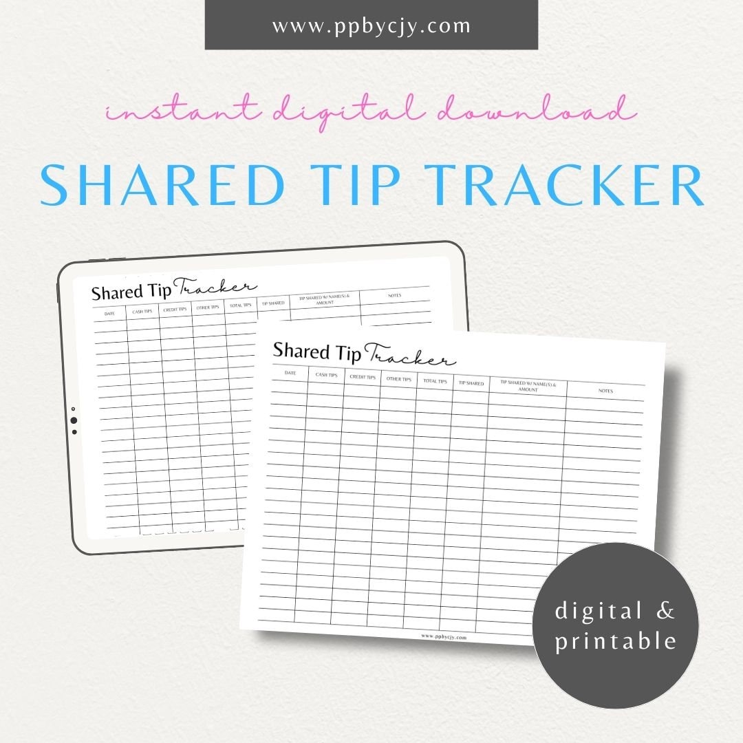 Shared Server Tip Tracker | Restaurant Tip Distribution Sheet | Cafe ...