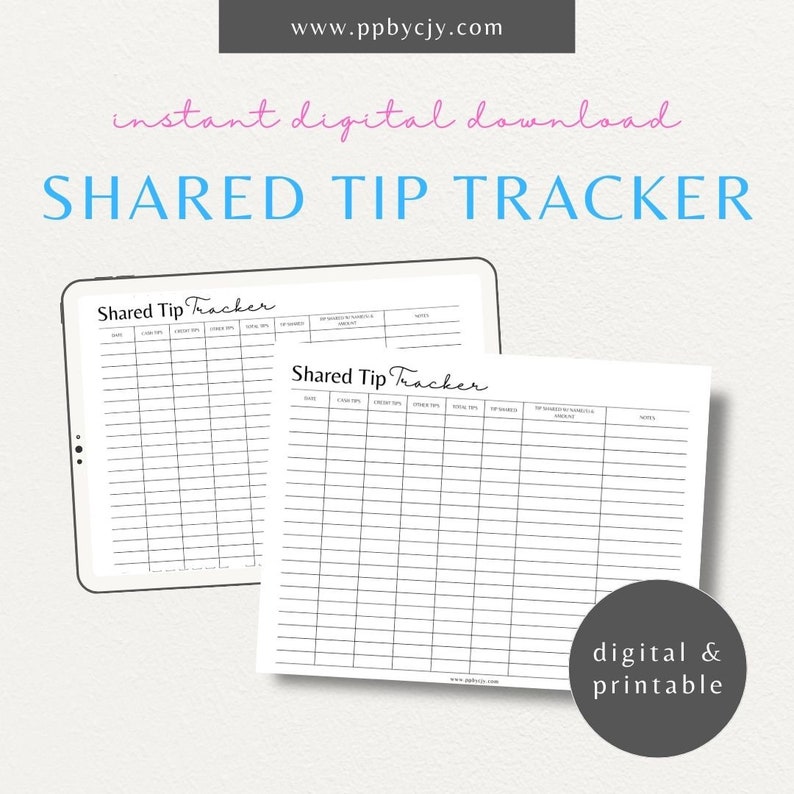 Shared Server Tip Tracker | Restaurant Tip Distribution Sheet | Cafe ...