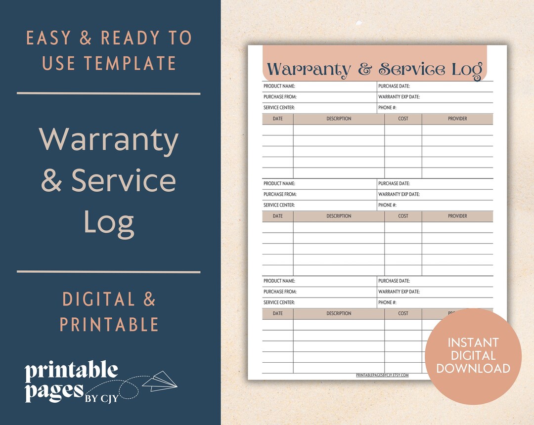 Warranty and Service Log Home Maintenance Log Home Appliance Warranty ...