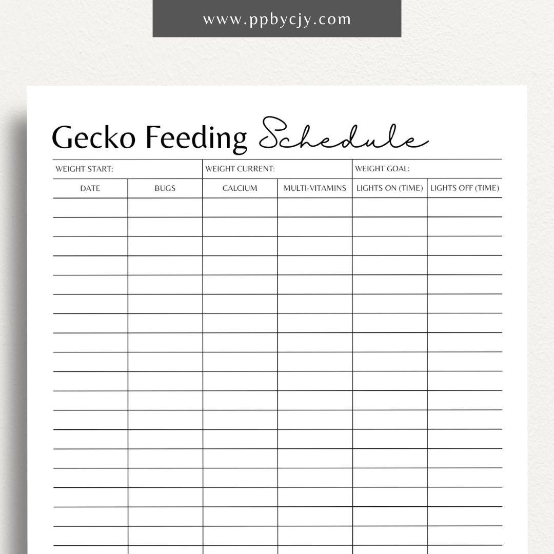 Gecko Feeding Schedule Printable | Pet Care Log | Reptile Nutrition ...